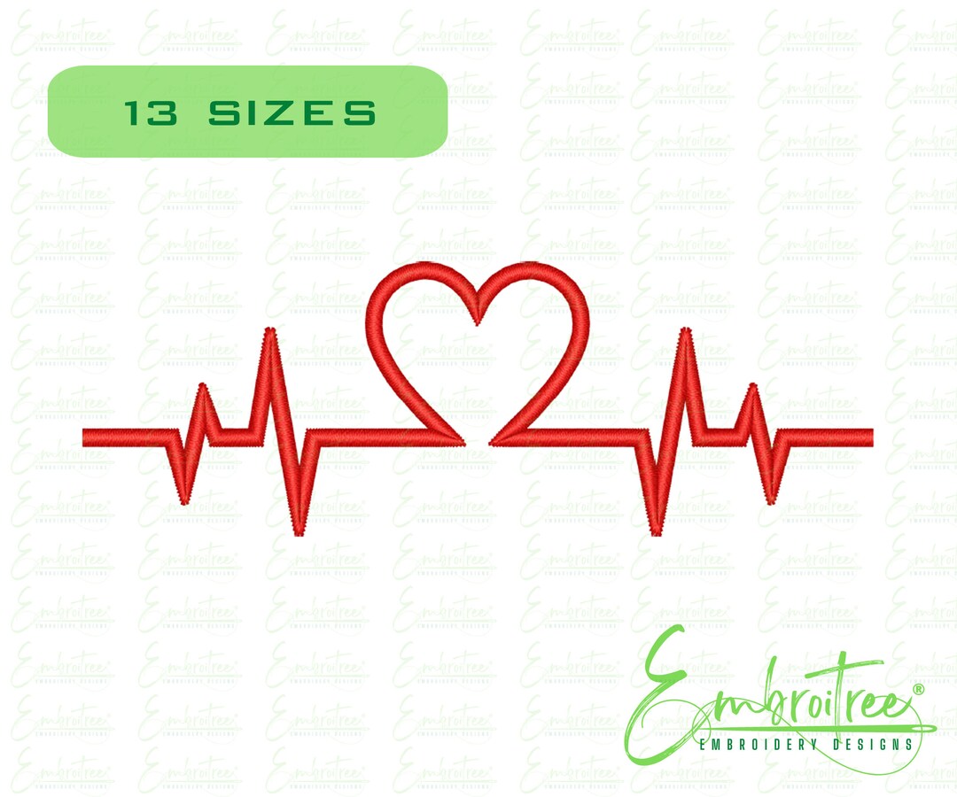 Heartbeat Embroidery Design, Valentine's Day, Machine Embroidery File ...