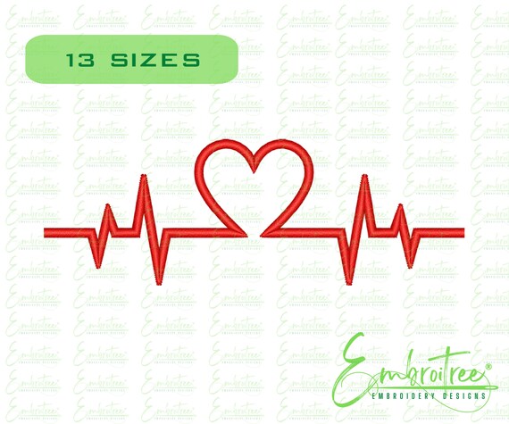 Heartbeat Embroidery Design Machine Embroidery Heartbeat - Etsy
