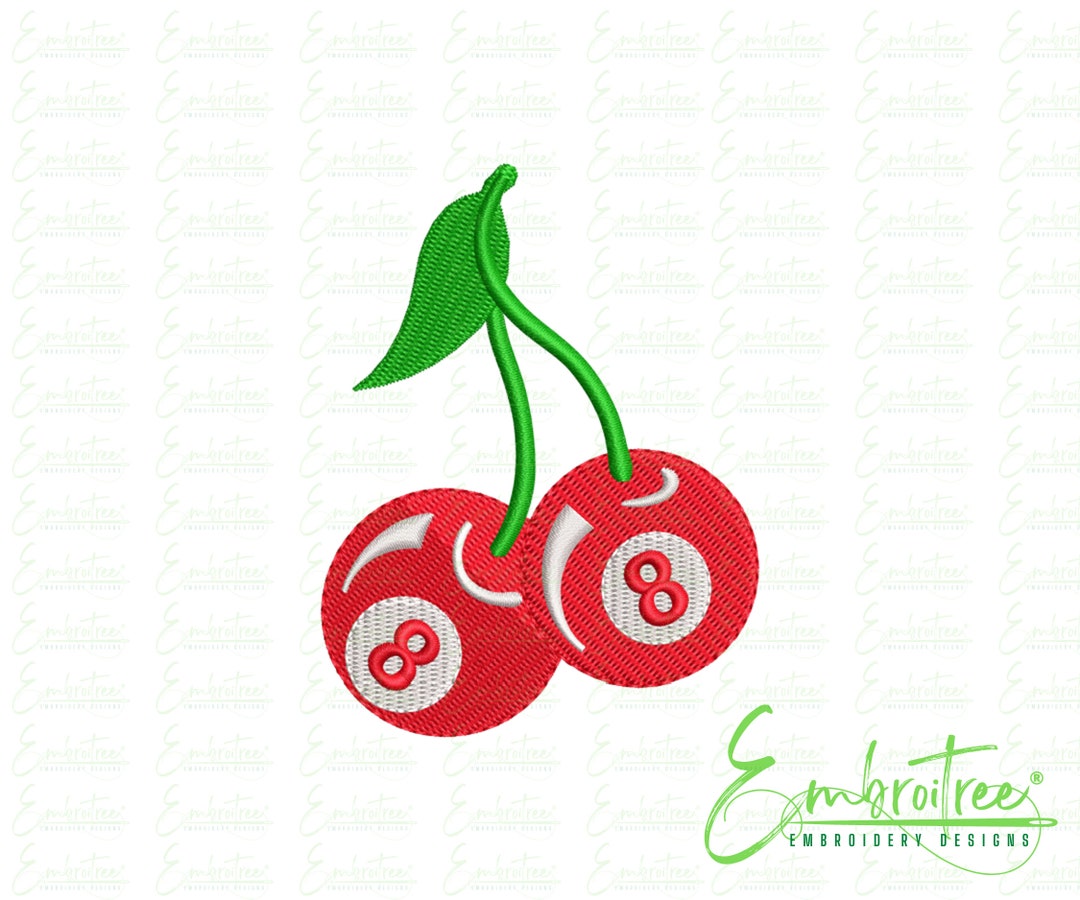 8 Ball Cherries Embroidery Design, Machine Embroidery Cherry, Snooker ...