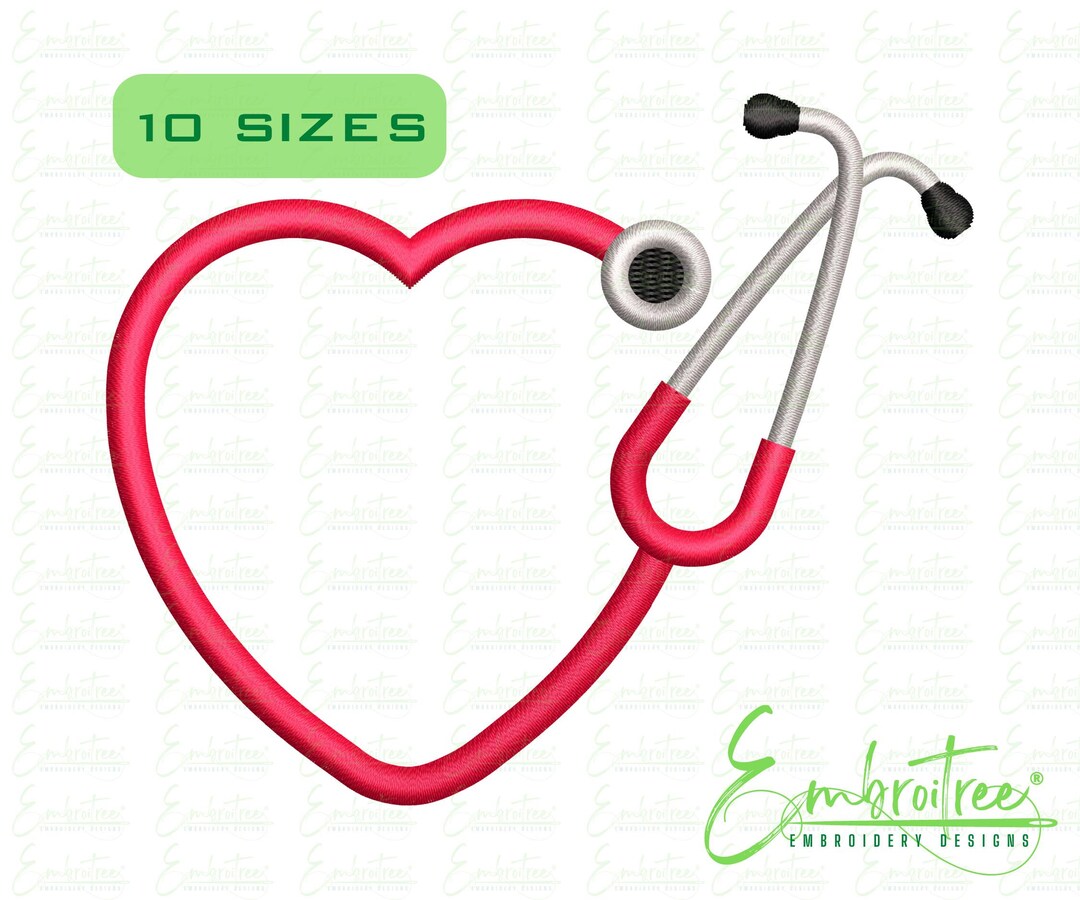 Nurse Stethoscope Embroidery Design, Heart Monogram Machine Embroidery ...