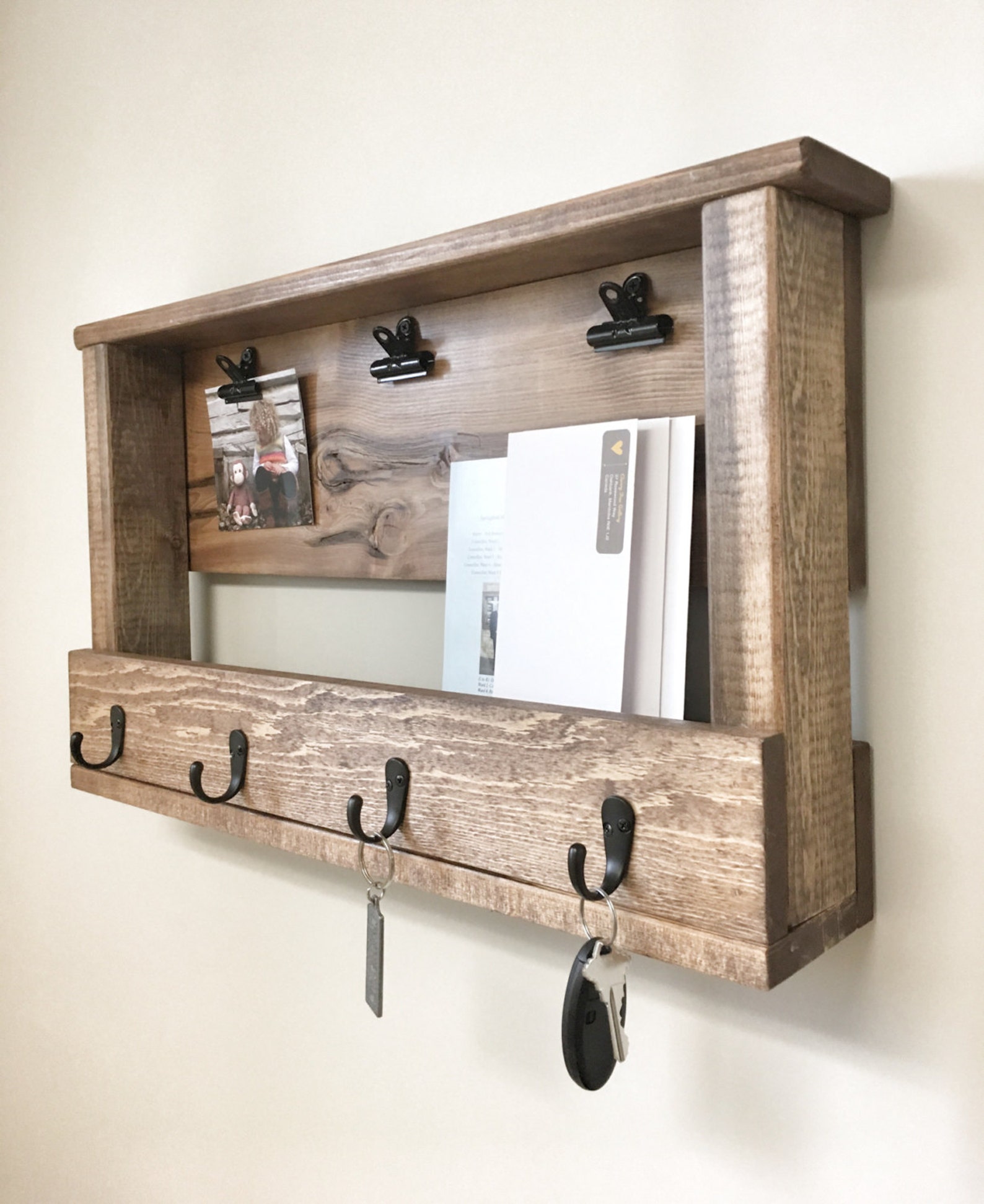 Wooden Key Chain Rack, Wall Mail Holder, Key Chain Holder, Wall Storage ...