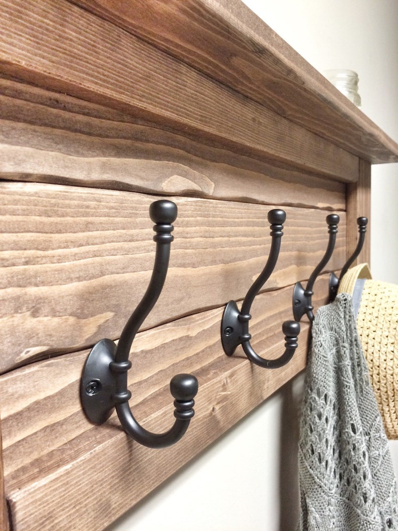 Wooden Entryway Coat Rack with Hooks Rustic Wooden Shelf - Etsy Nederland