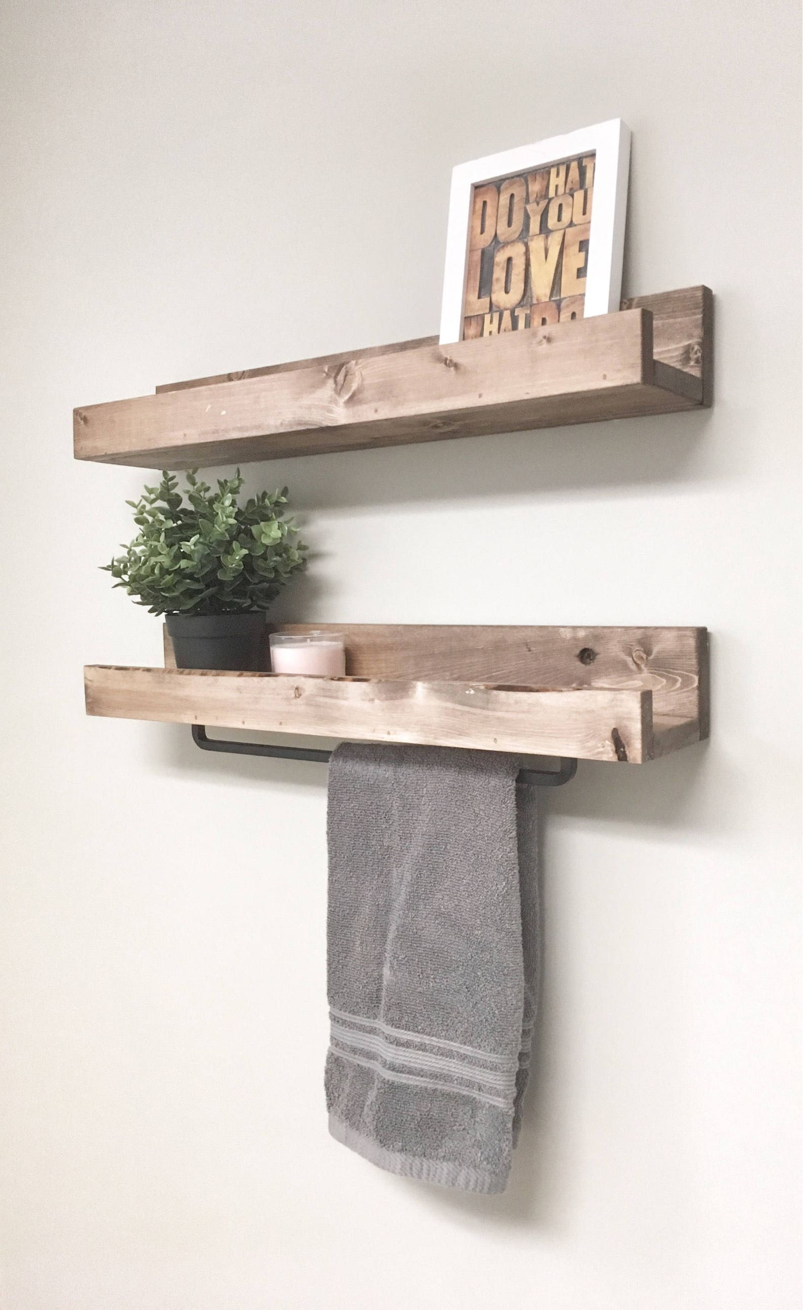 Rustic Wooden Towel Rack for Bathroom Wall, Towel Rack Shelf, Bathroom ...