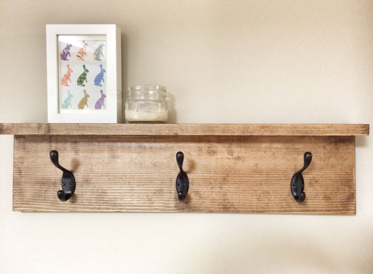 Rustic Wooden Coat Entry Hook Rack With Shelf, Rustic Home Decor ...