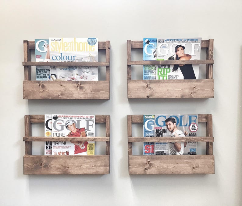 Wood Magazine Holder, Magazine Wall Storage Rack, Wall Hanging, Rustic ...