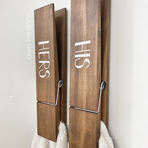 Jumbo Clothespin Bathroom Towel Holder, His and Hers Set, 12" Large ...