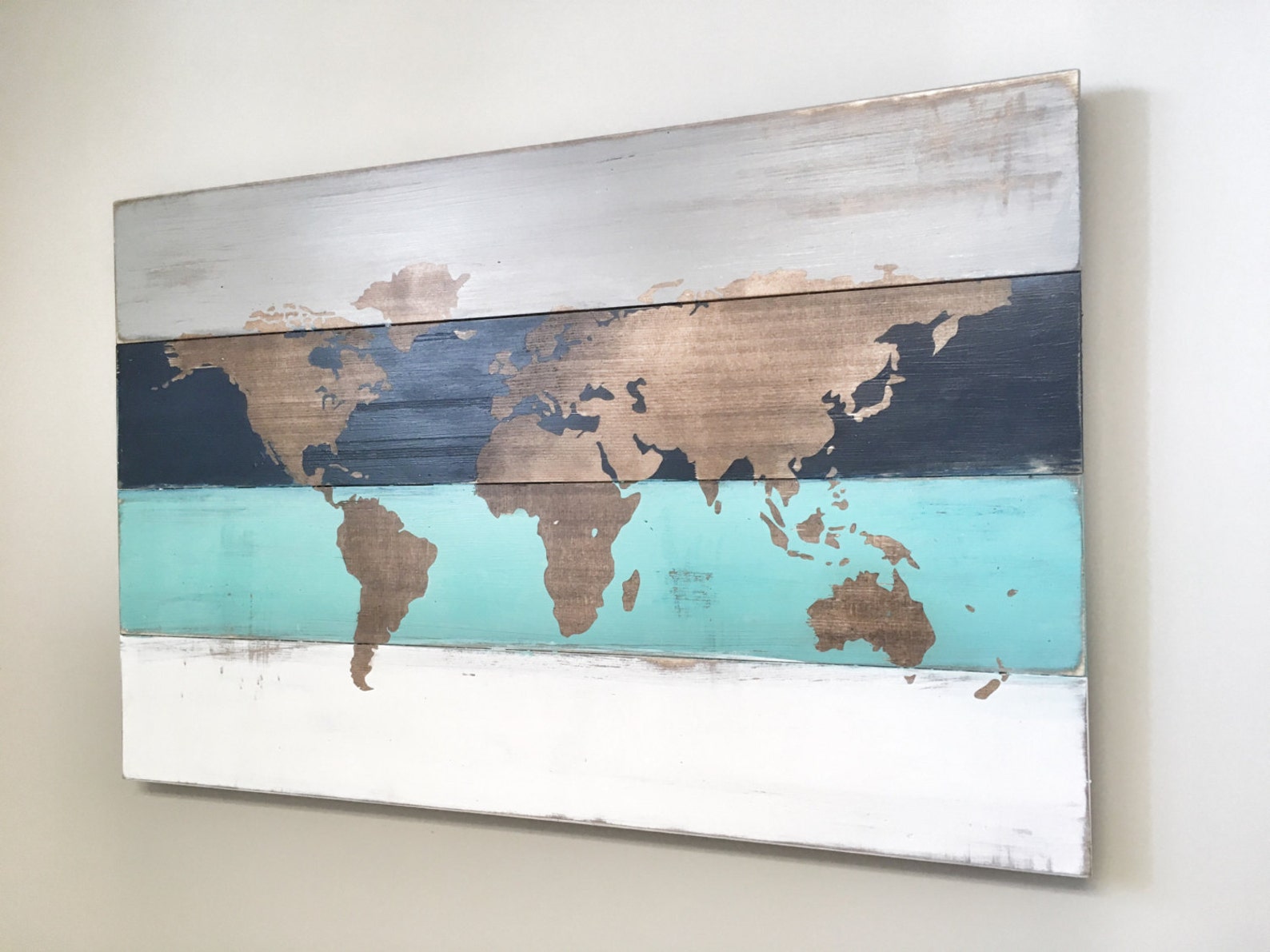 Rustic Wood World Map Blue White Grey World Map Farmhouse - Etsy Canada