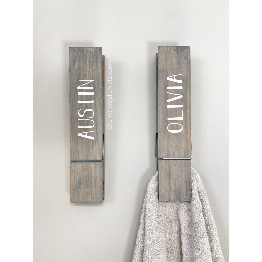 Giant Clothespin Towel Holder, Farmhouse Bathroom Decor, Bathroom Wall ...