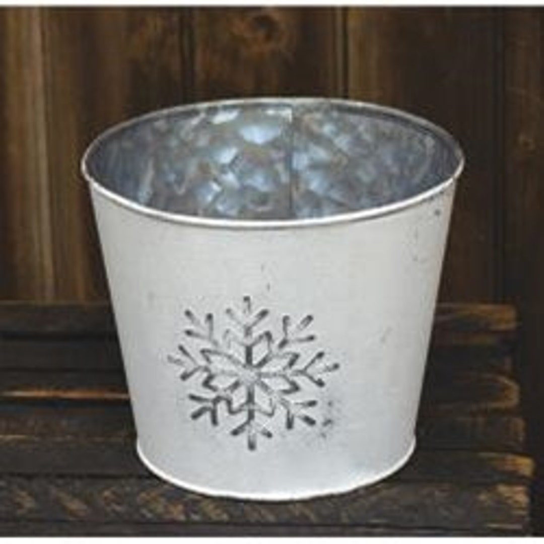 Snowflake Galvanized Metal Bucket Whitewashed 7" Diameter X 5.5" Height ...