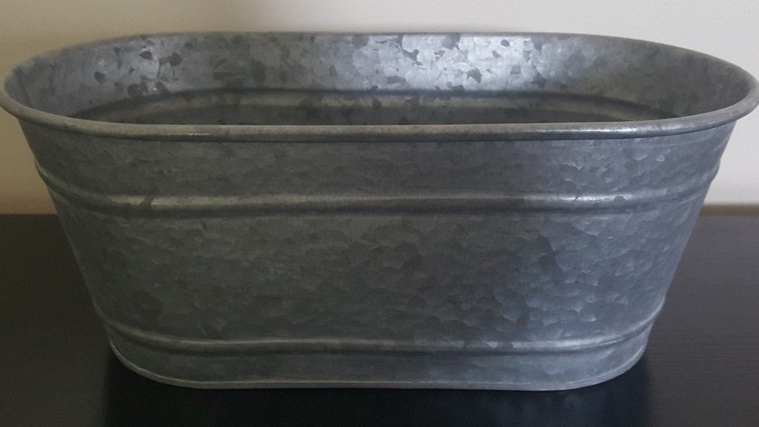 Oval Galvanized Rustic Metal Planter - Etsy