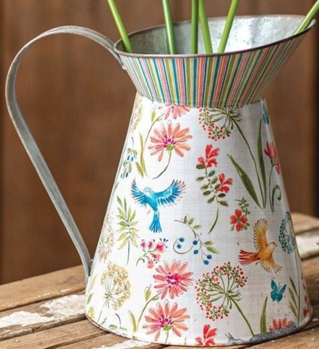 9.5" Metal Decorative Pitcher Planter or Vase Floral Design - Etsy