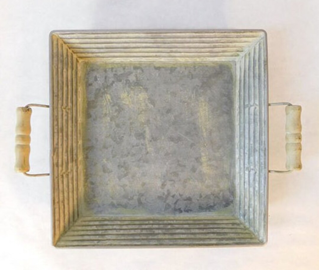 Galvanized Metal Square Tray With Wooden Handles - Etsy