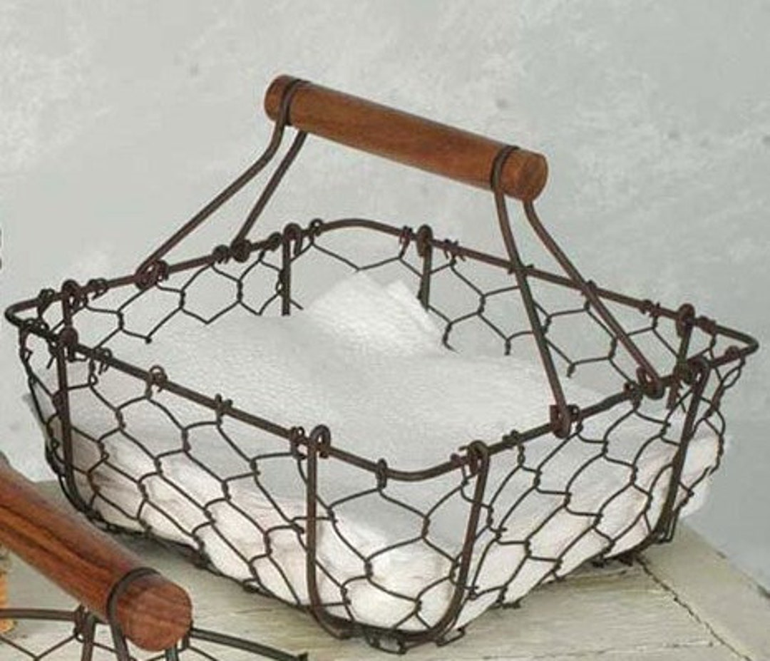 7 Inch Square Chicken Wire Basket Wooden Handle - Etsy