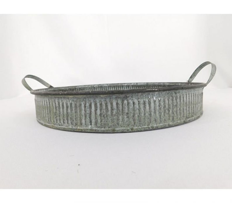 Galvanized Metal Round Tray With Handles - Etsy