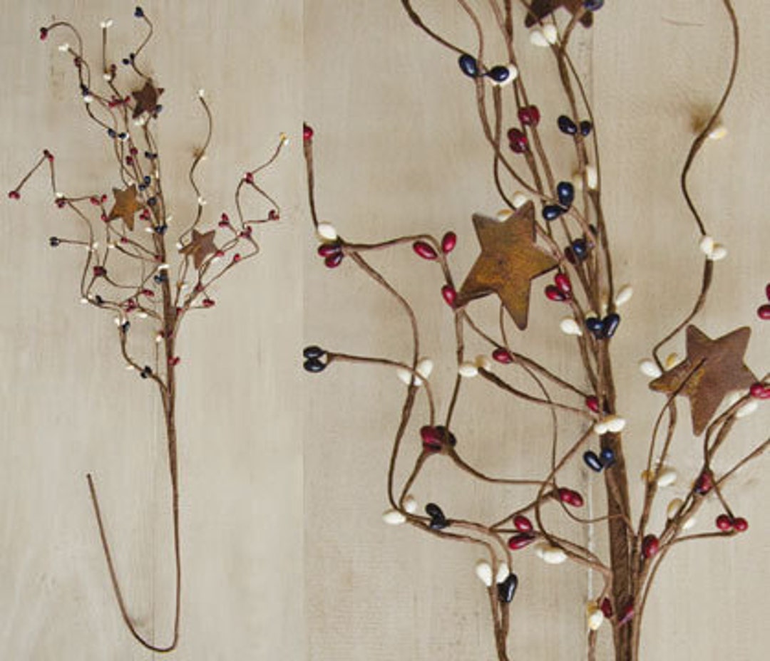 Six 24" Pip Berry Sprays Navy, Burgundy & Ivory With Rusty Stars (set ...