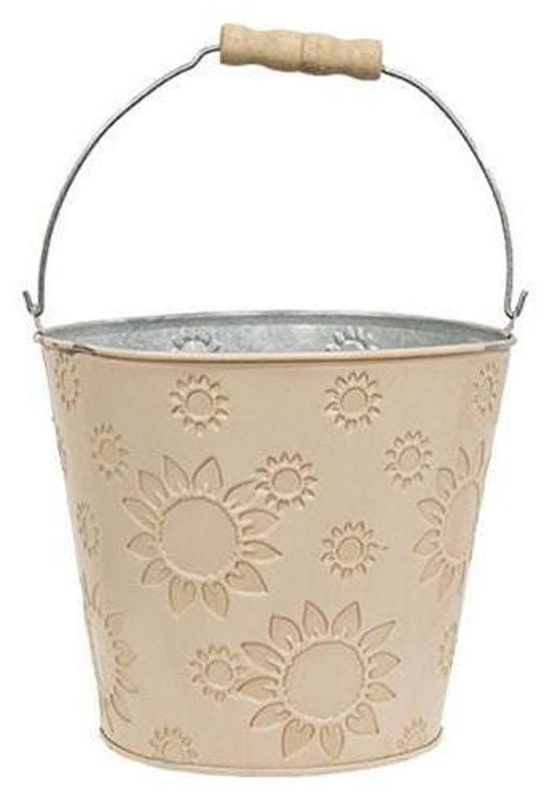 Ivory Sunflower Galvanized Metal Bucket With Handle 7" Diameter X 6.25 ...