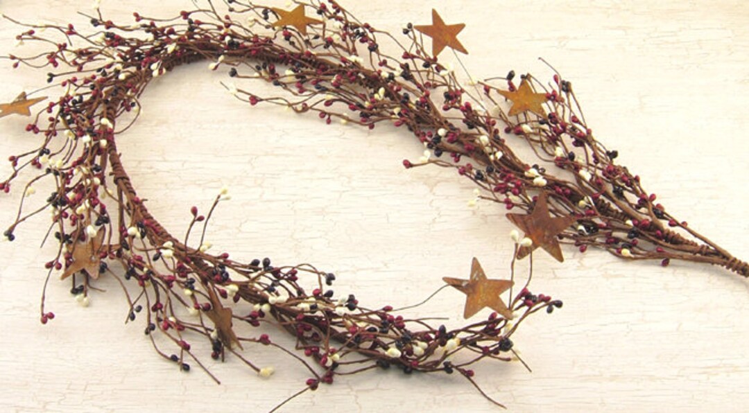 Burgundy Ivory Navy 40 Inch Pip Berry Garland With Rusty Stars - Etsy