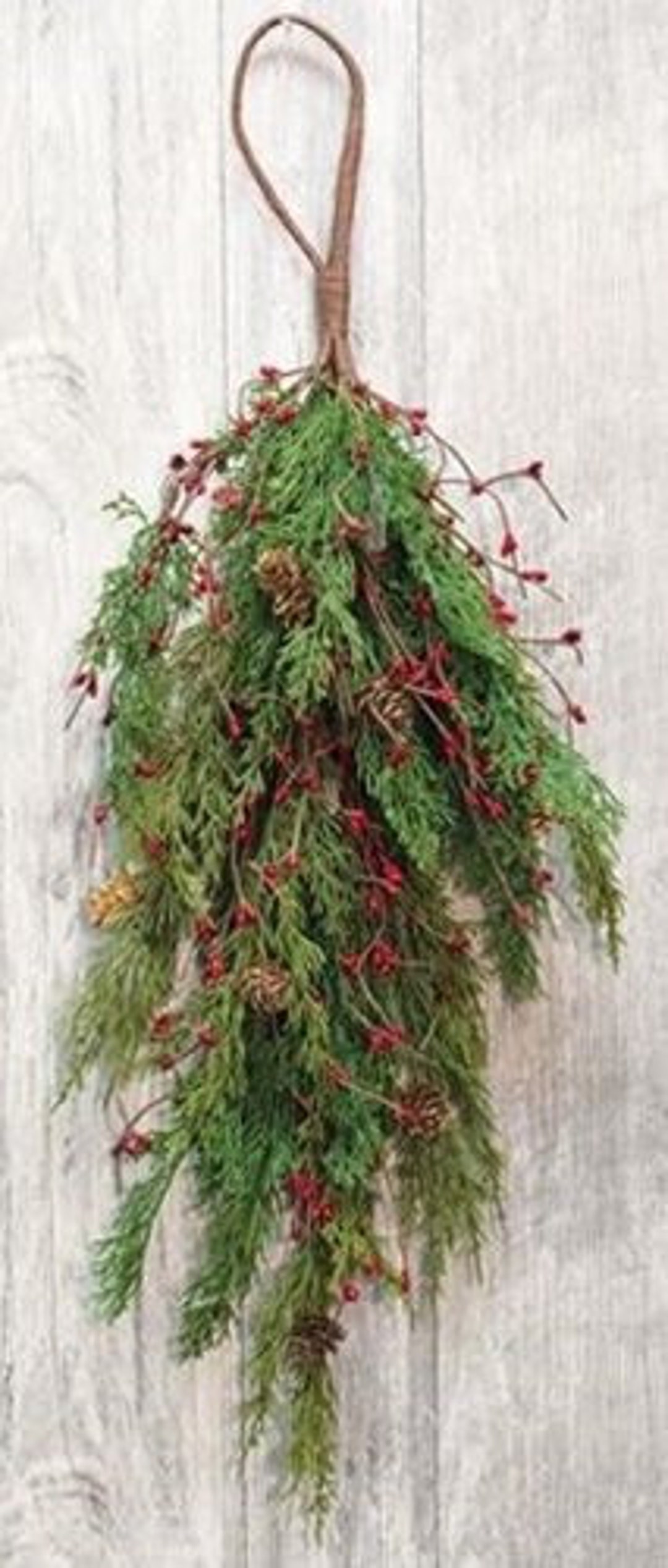 Teardrop Red Pip Berry Evergreen Pine Picks 28 - Etsy