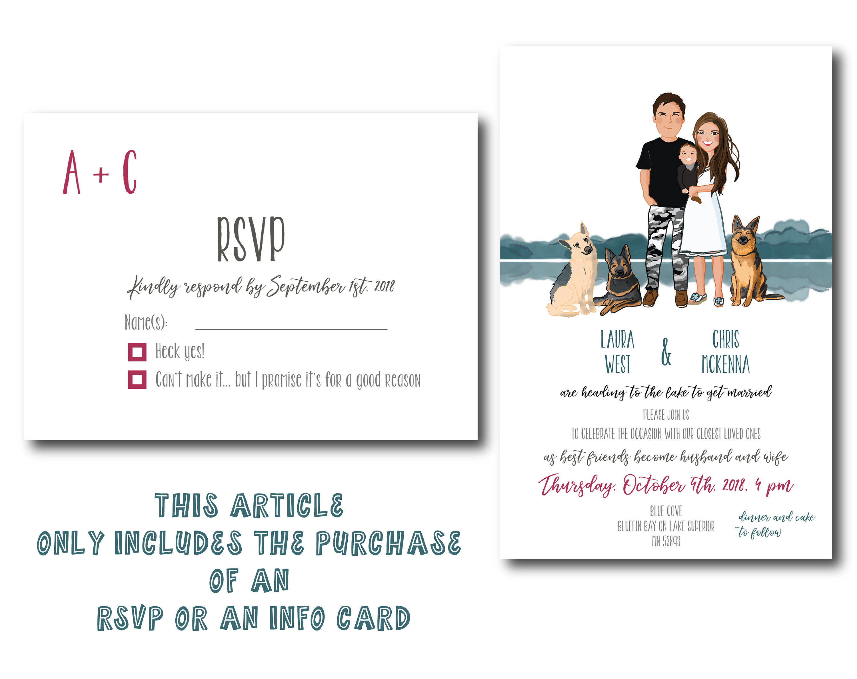 Add a RSVPor a INOF CARD to your illustrated wedding | Etsy