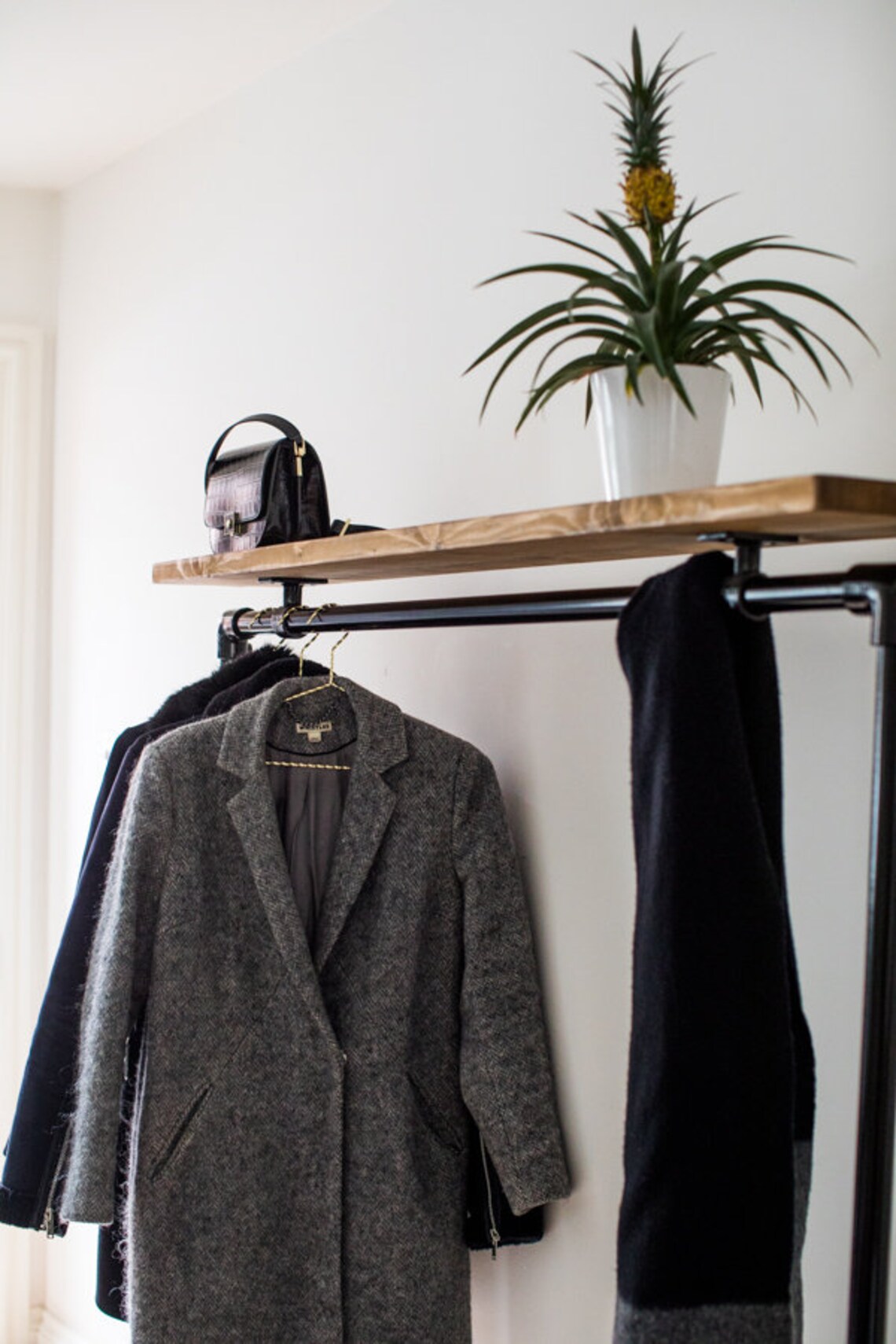 Black Industrial Style Clothes Rail With Reclaimed Wooden - Etsy UK