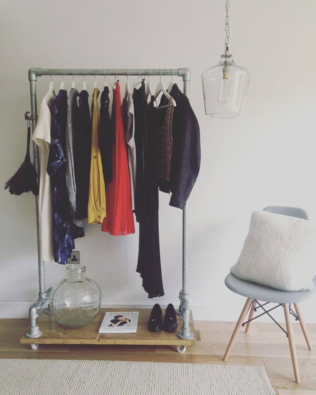Vintage Industrial Clothes Rail & Shelf / Wardrobe / Shoe Storage ...