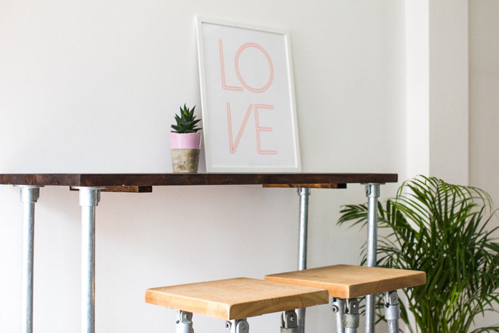 Industrial Style Breakfast Bar With Steel Legs & Reclaimed Wood Top ...