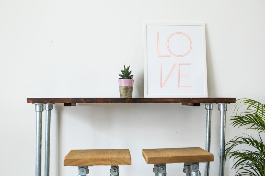Industrial Style Breakfast Bar With Steel Legs & Reclaimed Wood Top ...