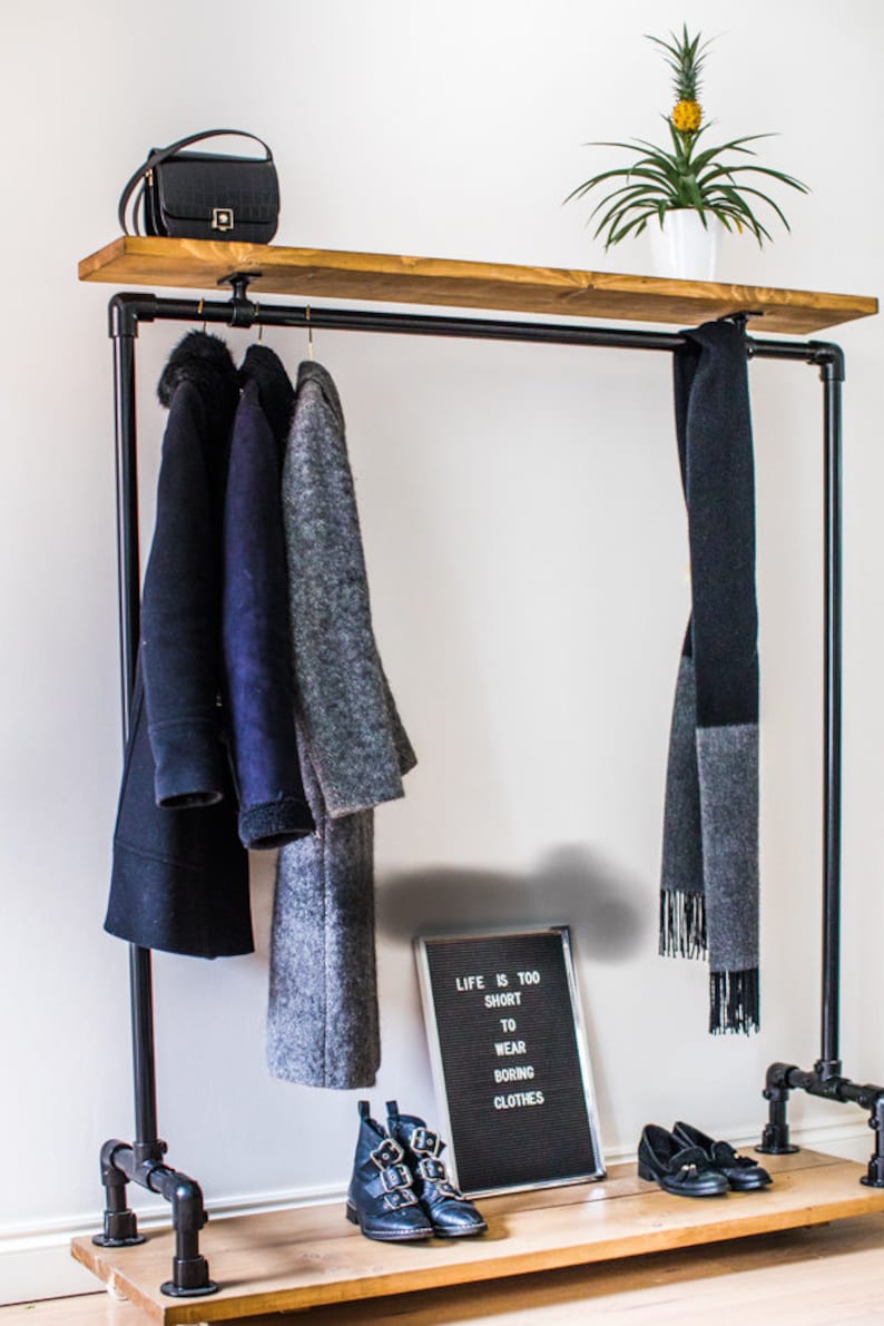 Black Industrial Style Clothes Rail with Reclaimed Wooden | Etsy