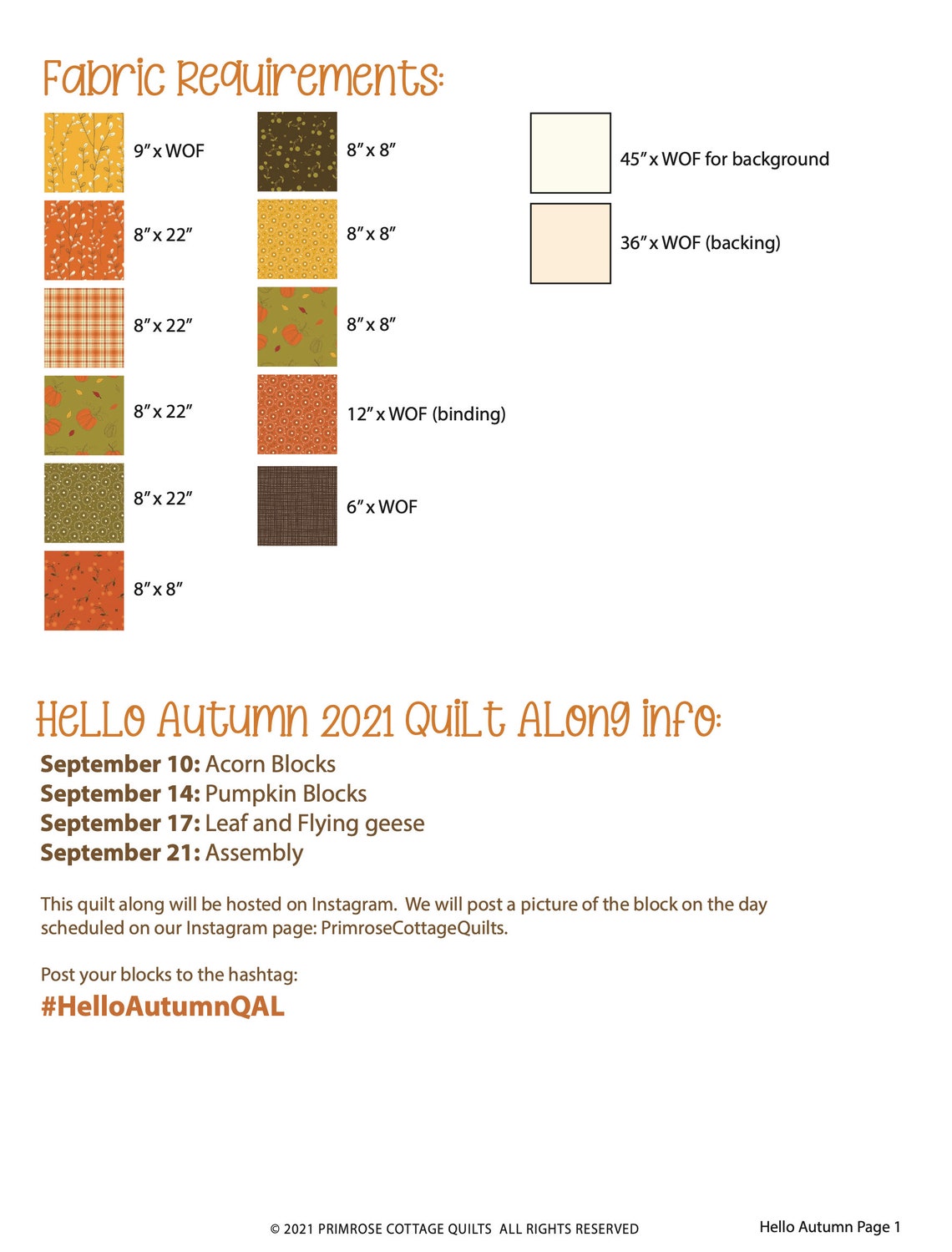 Hello Autumn PDF Quilt Pattern - Digital Pattern - Etsy