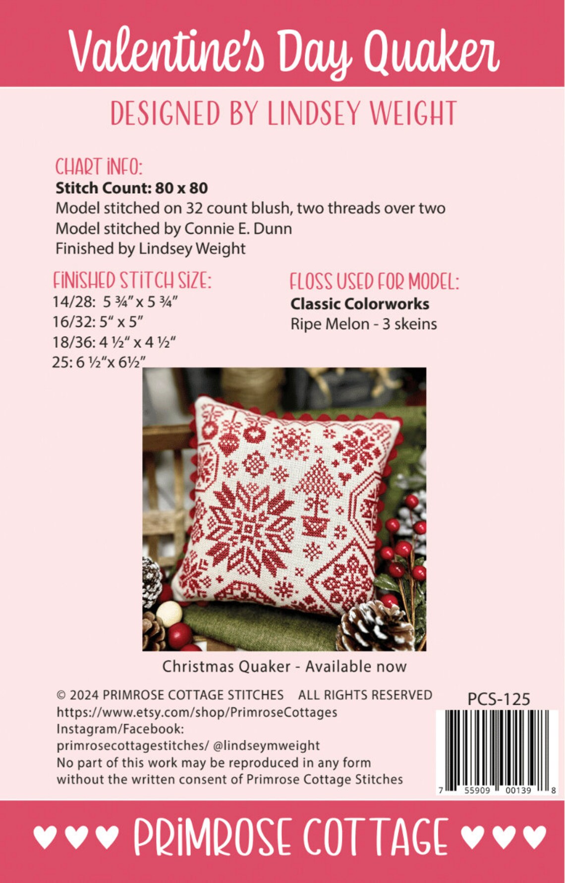 Valentine's Day Quaker Cross Stitch by Lindsey Weight of Primrose ...