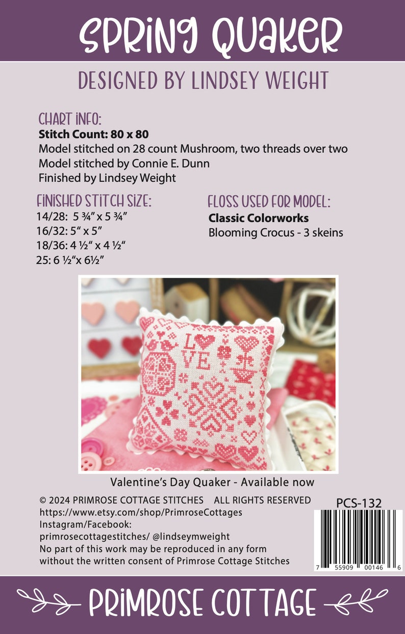 Spring Quaker Cross Stitch by Lindsey Weight of Primrose Cottage - PDF ...