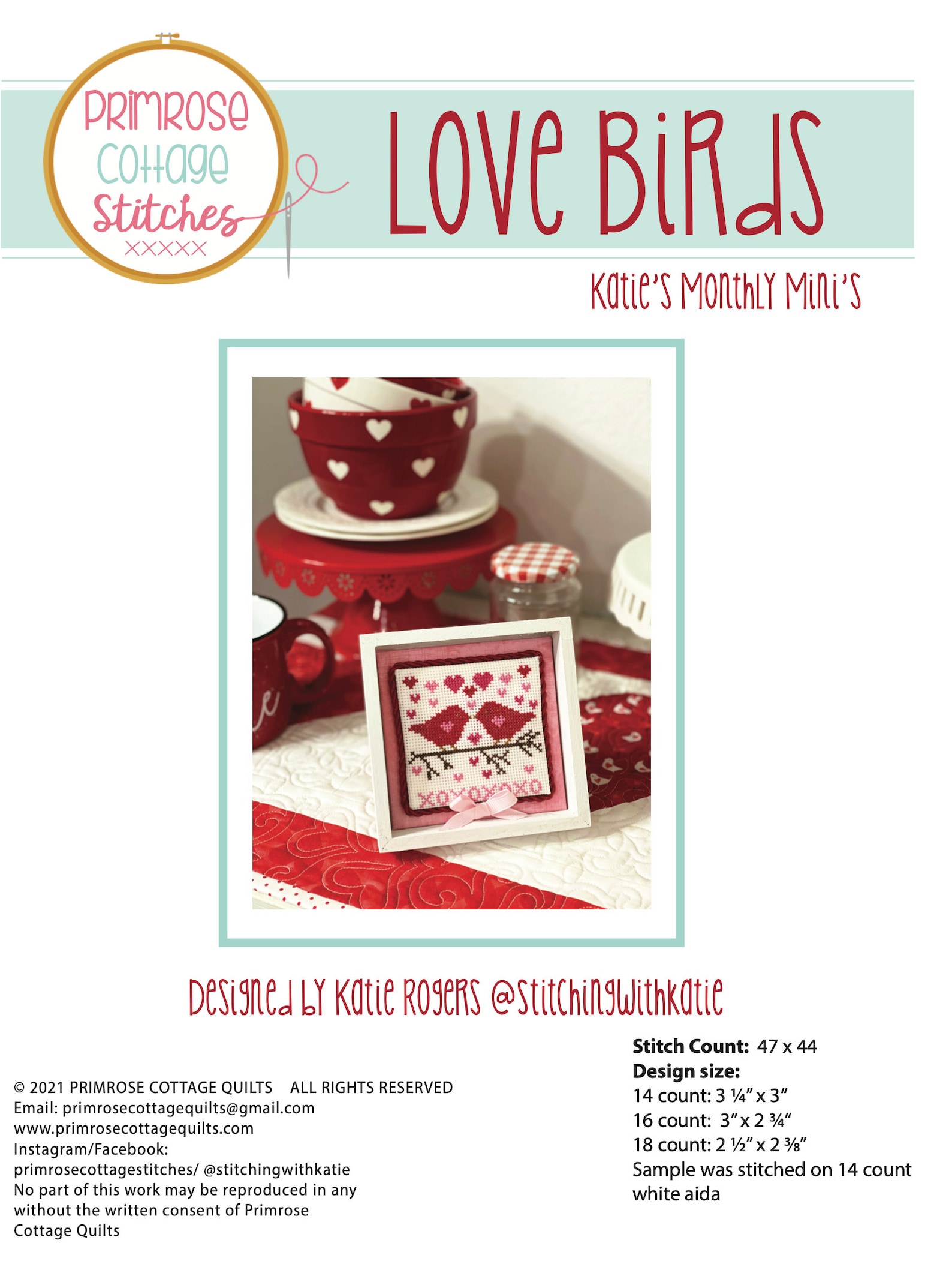 Love Birds Valentine Cross Stitch by Katie Rogers of Primrose Cottage ...
