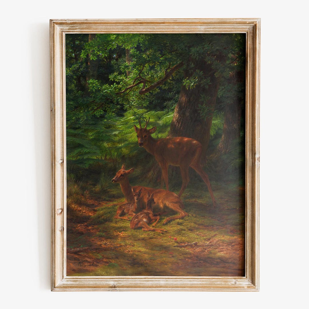 Rosa Bonheur - Deer in Repose, Dark Forest Art Print, Fine Art Print ...