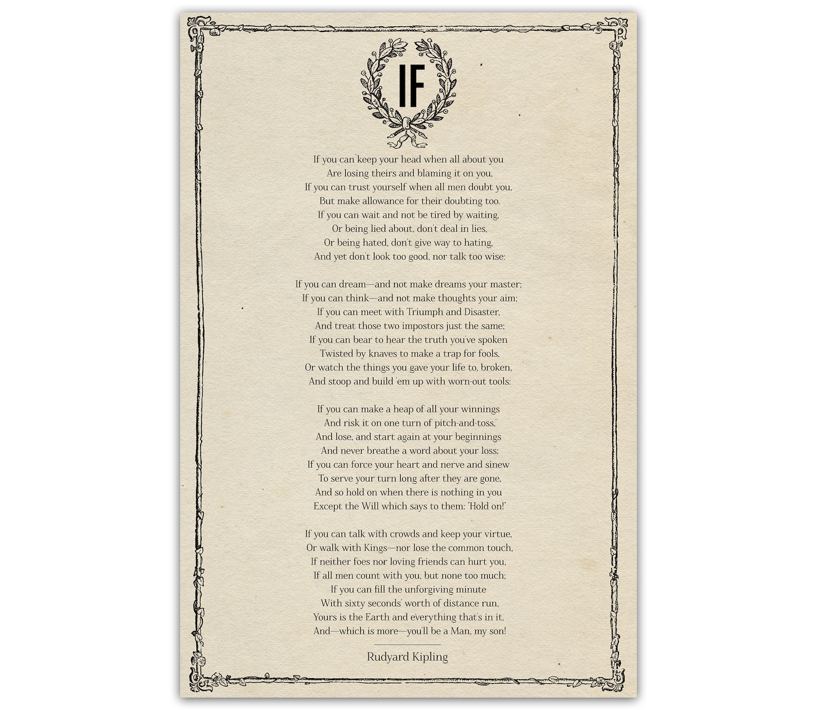 If Poem by Rudyard Kipling, Poem Print, Inspirational Poem, Large ...