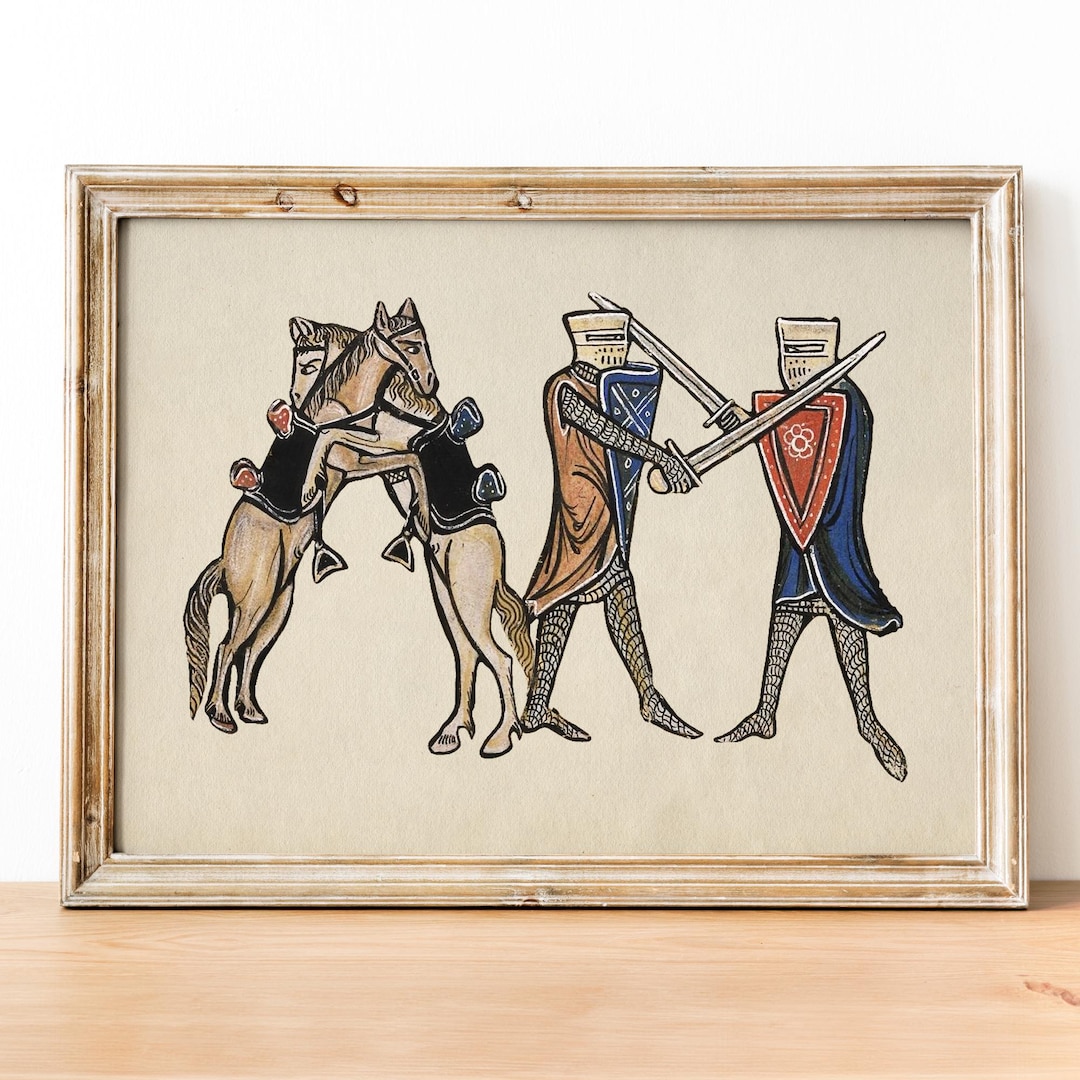 Weird Medieval Knights and Horses Art Print, Medieval Marginalia - Etsy