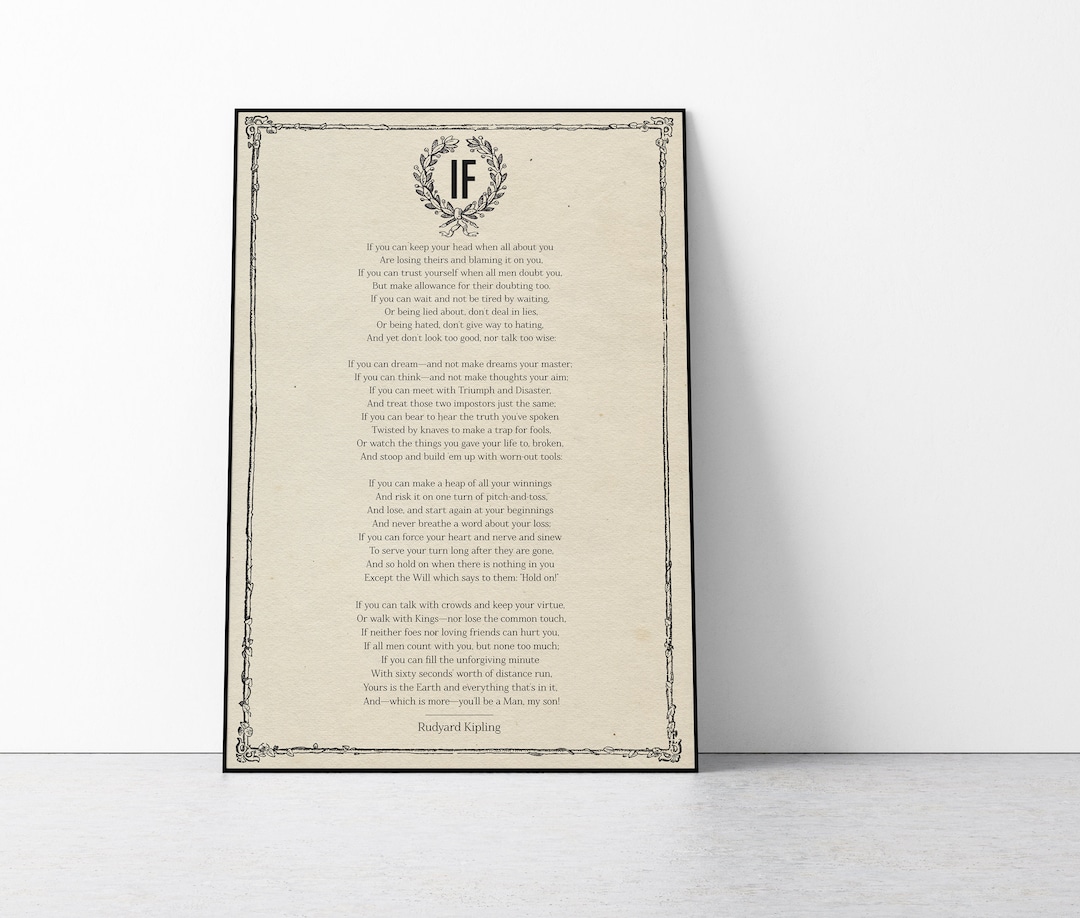 If Poem by Rudyard Kipling, Poem Print, Inspirational Poem, Large ...