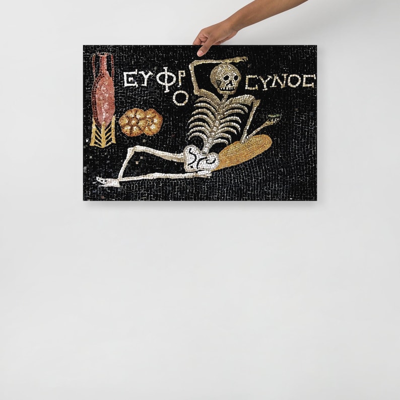 Cheery Laid-back Ancient Skeleton Mosaic Art Print, Ancient Greek Art ...