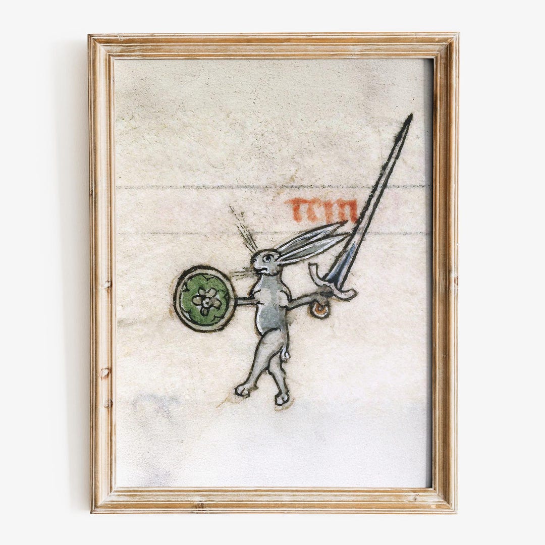 Medieval Warrior Rabbit Art Print, Medieval Weird Art, Medieval ...