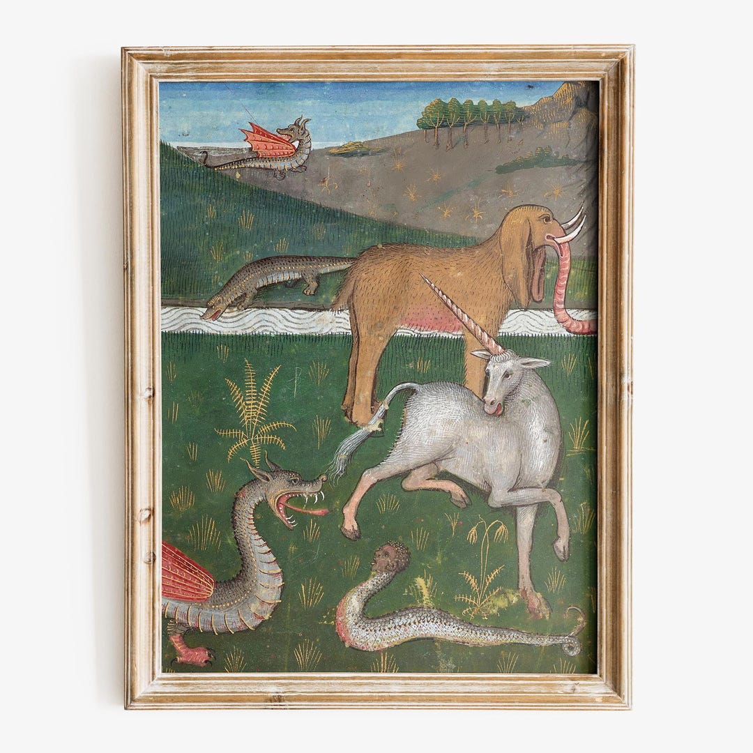 Medieval Fauna of Ethiopia Art Print, Weird Medieval Art, Medieval ...