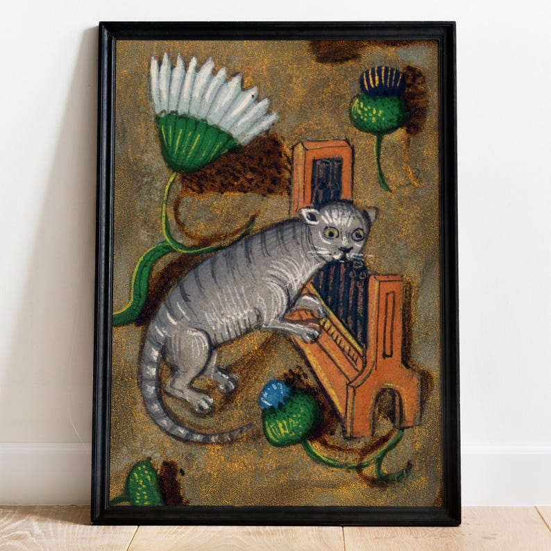 Medieval Cat Playing Organ Art Print, Weird Medieval Art, Medieval ...