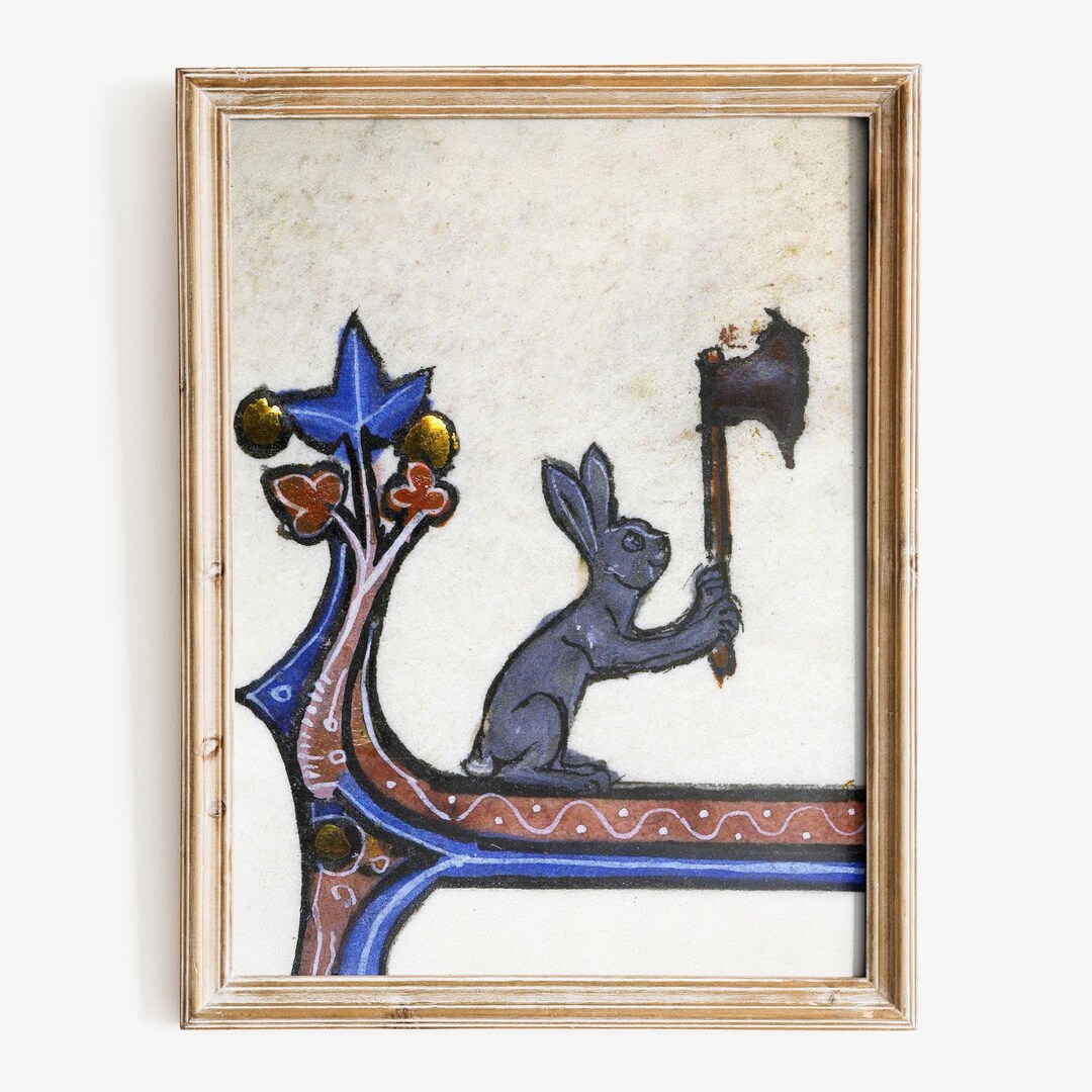 Medieval Axe Bunny Art Print, Medieval Weird Art, Medieval Marginalia ...