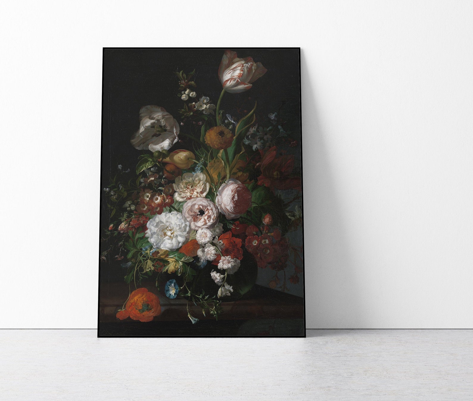 Flowers on Black Background Art Print Large Dark Dutch Floral - Etsy