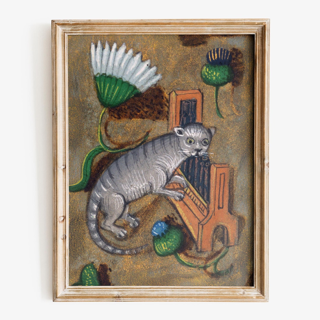 Medieval Cat Playing Organ Art Print, Weird Medieval Art, Medieval ...