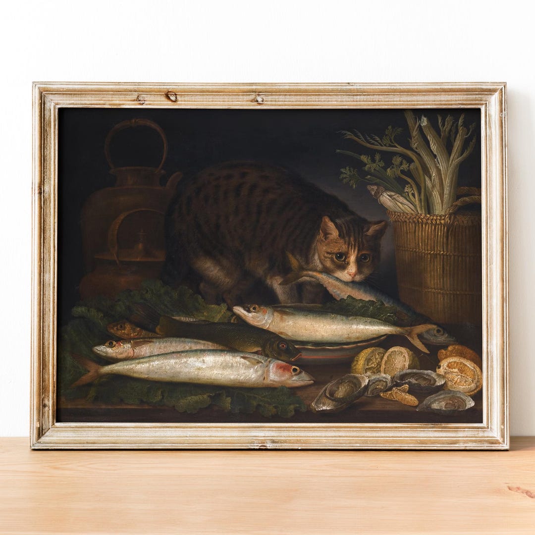 Cat Stealing Fish Art Print, Giovanni Rivalta Museum-quality Fine Art ...
