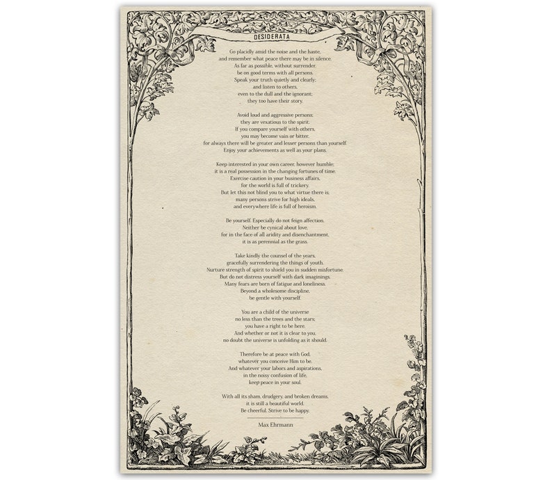 Large Desiderata Print, Max Ehrmann Poem, Poem Print, Inspirational ...