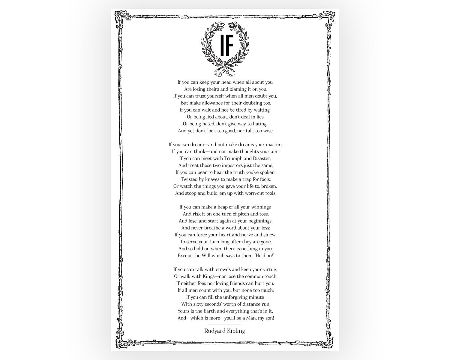 Printable If Poem by Rudyard Kipling Poem Instant Download - Etsy