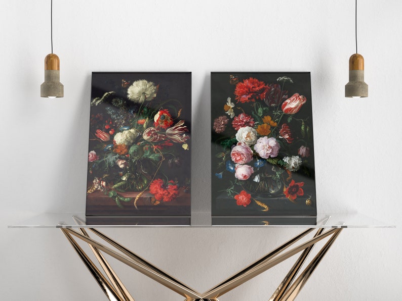 Black Floral Art Poster, Dark Flower Print, Dutch Floral Wall Art ...