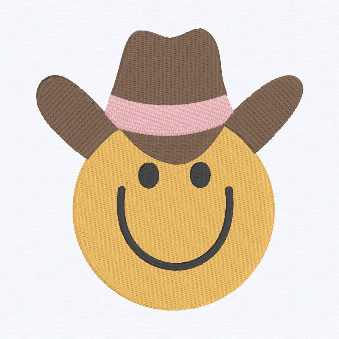 Cowboy Smiley Face Trendy // Machine Embroidery Digital File, Pes ...