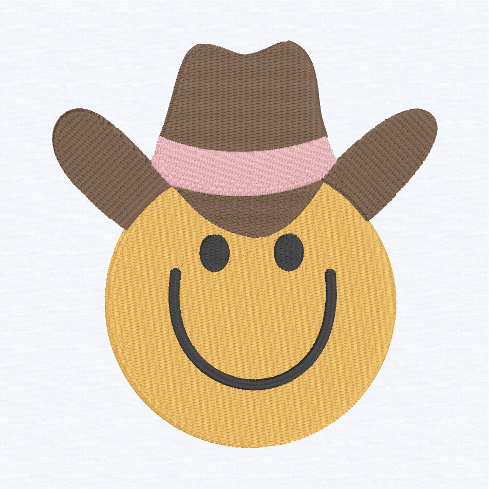 Cowboy Smiley Face Trendy // Machine Embroidery Digital File, Pes ...