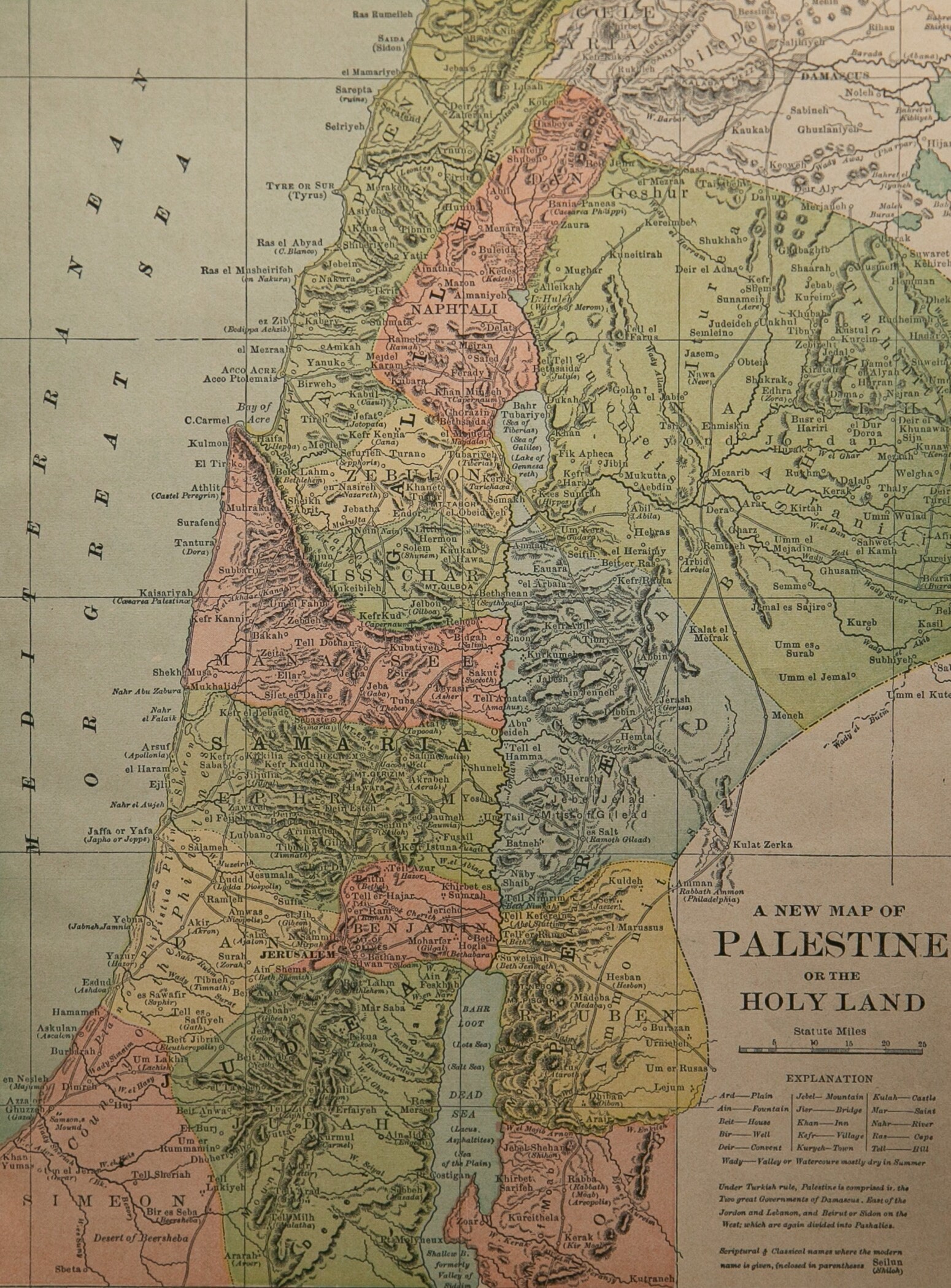 Mapa de la Nueva Palestina / Tierra Santa Ilustración Bíblica Antigua ...